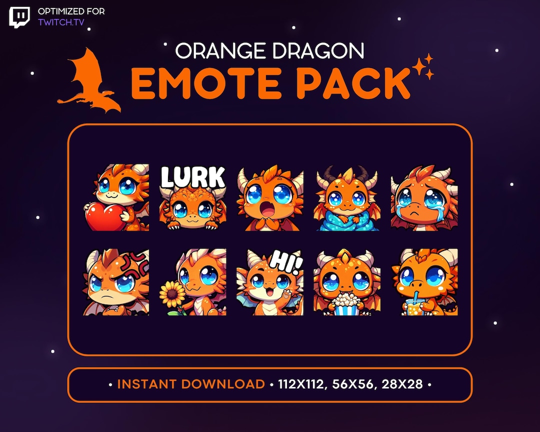 Cool Orange Dragon Twitch Emote Pack - Dragon Emote Bundle, Dragon ...