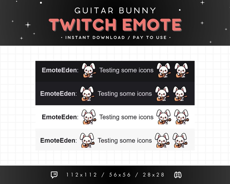 Cute Bunny Twitch Emote Guitar Bunny Emote, Bunny Discord Emote, Gaming ...