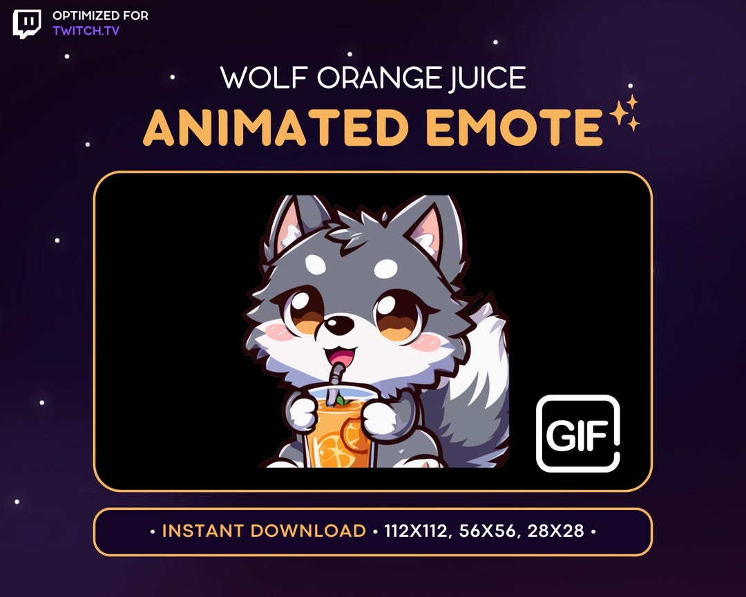 ANIMATED Wolf Twitch Emote Juice - Hydrate Wolf Emote, Wolf Discord ...
