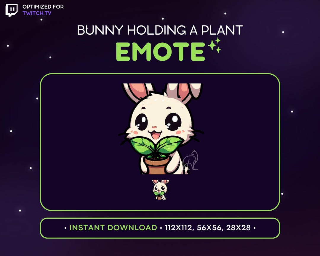 Bunny Twitch Emote - Green Plant Bunny Emote, Bunny Discord Emote ...