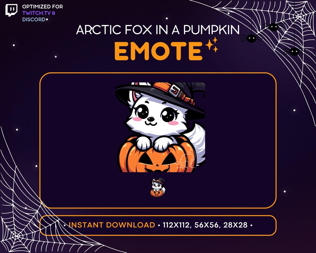 Arctic Fox Twitch Emote - Pumpkin, Witch Hat, Halloween Emote, Discord ...