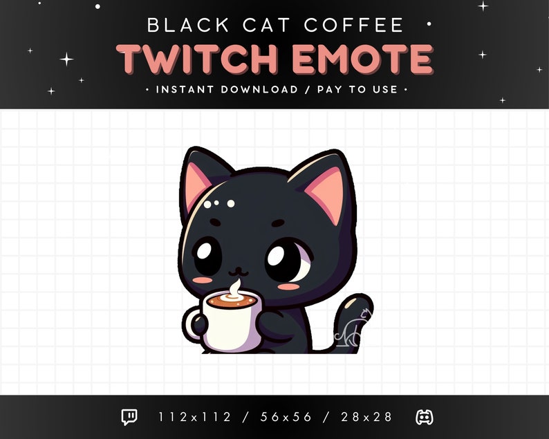 Cute Black Cat Twitch Emote Coffee Drink Cat Emote, Cat Discord Emote ...