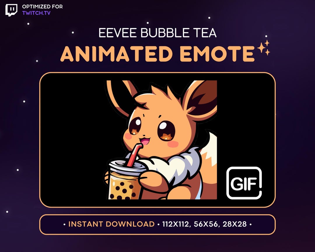 ANIMATED Eevee Twitch Emote - Bubble Tea Eevee Emote, Boba Milk Tea ...