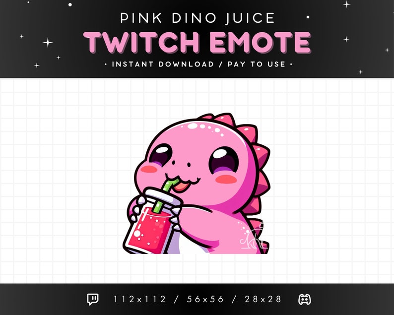 Cute Pink Dinosaur Twitch Emote Drinking Juice Dinosaur Emote, Dinosaur ...