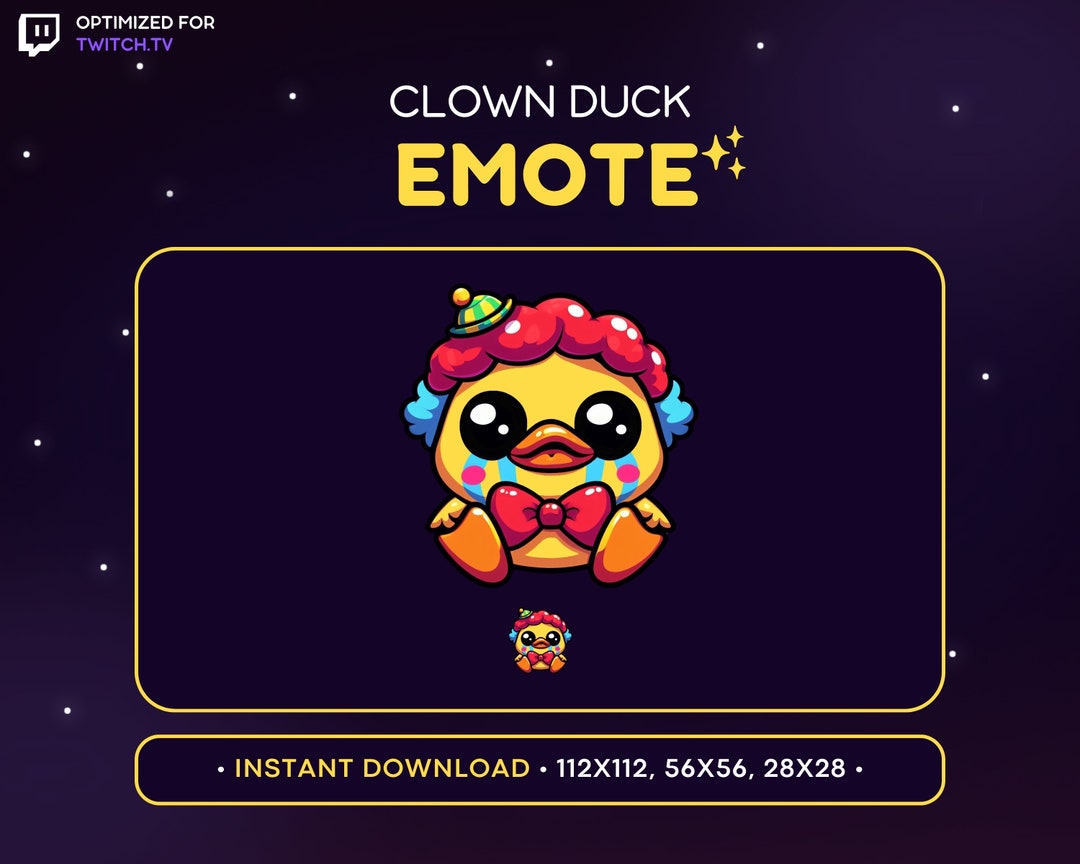 Cute Duck Twitch Emote - Clown Duck Emote, Duck Discord Emote, Gaming ...