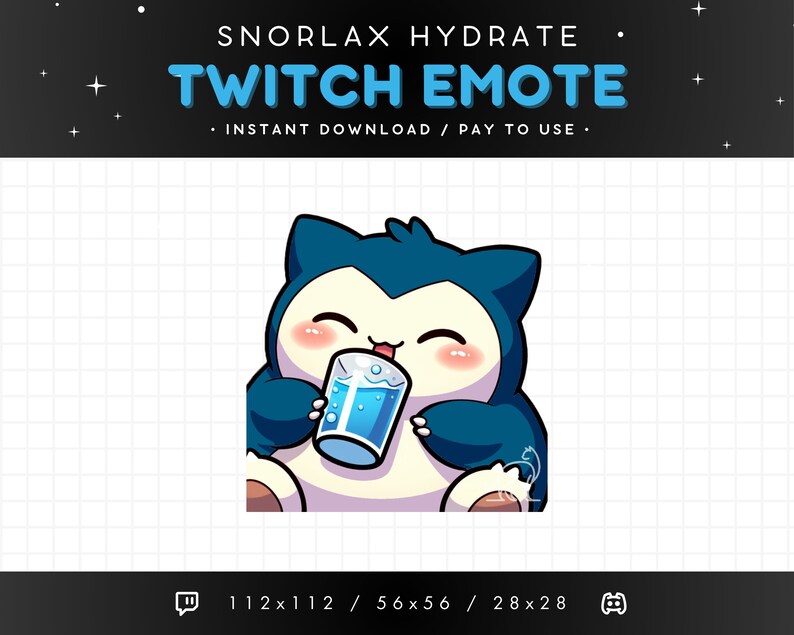 Cute Snorlax Twitch Emote Hydrate Snorlax Pokemon Emote, Gaming ...