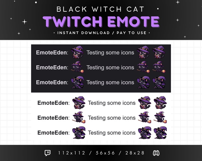 Cute Witch Black Cat Twitch Emote Pack Witch Cat Emotes, Cat Discord ...