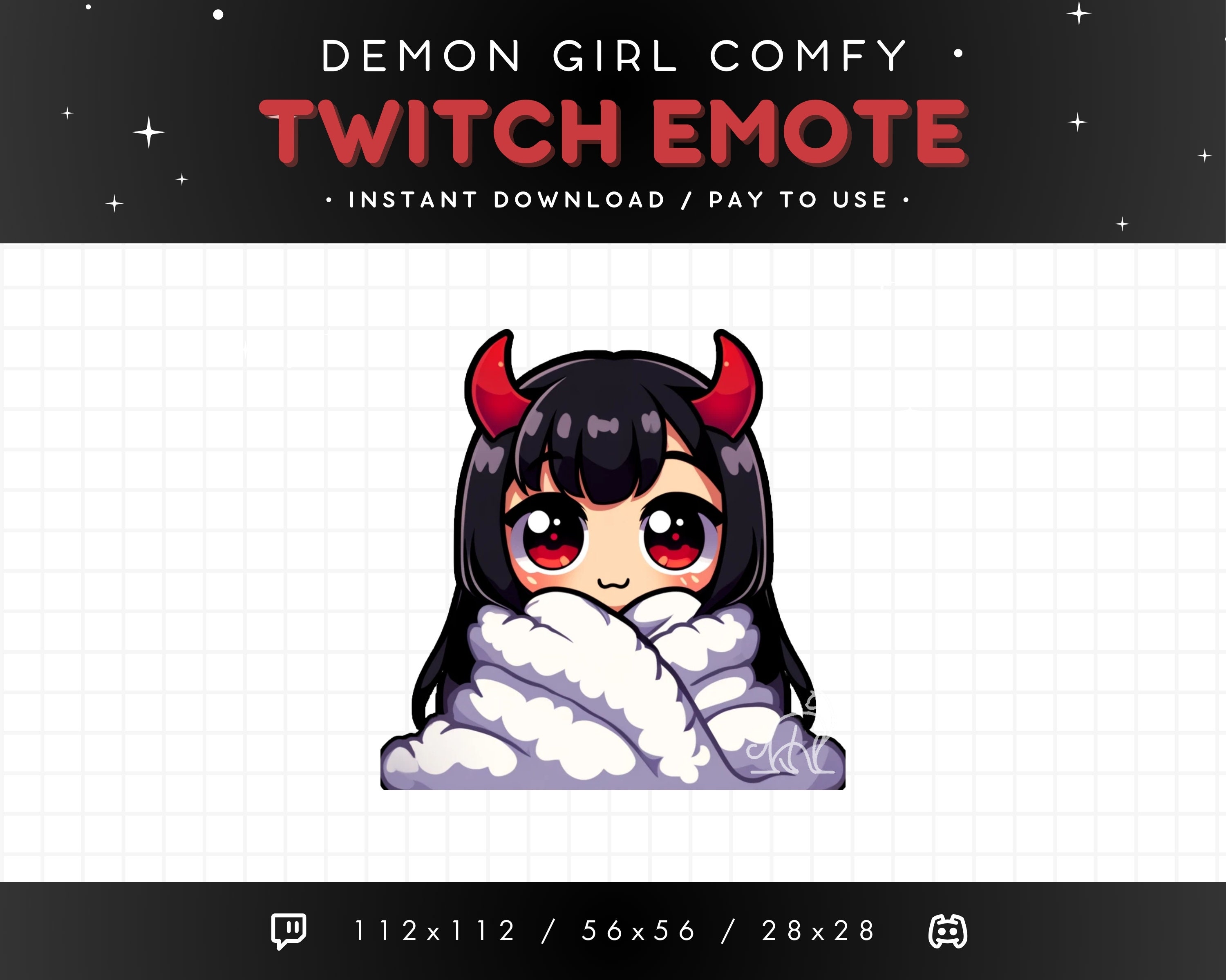 Comfy Demon Girl Twitch Emote, Evil Hell Girl, Kawaii Anime Emote ...
