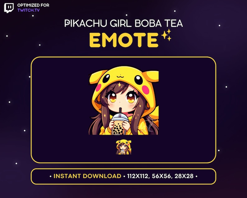 Pikachu Girl Boba Tea Emote, Kawaii Anime (digital Download) - Etsy