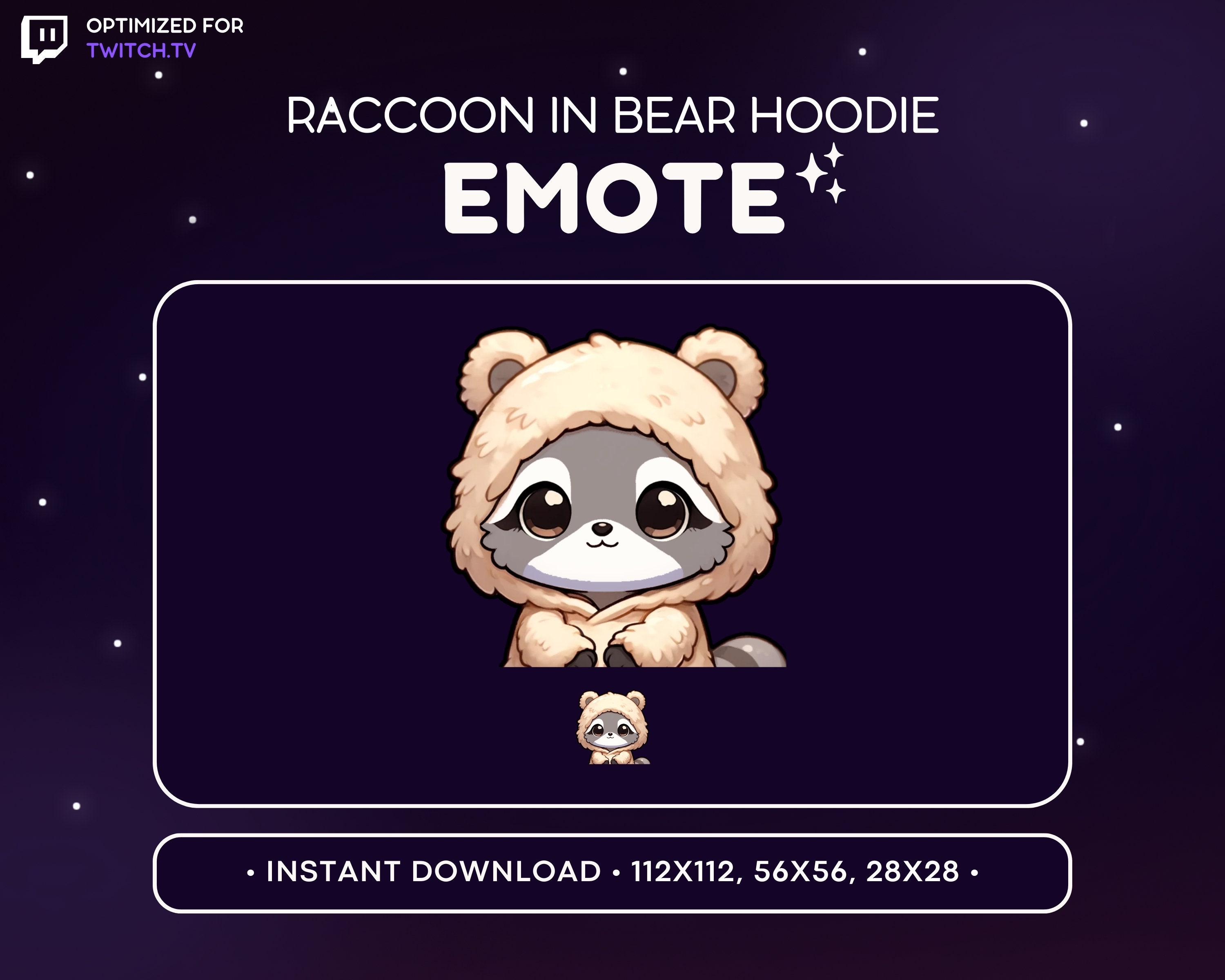 Cute Raccoon Twitch Emote - Teddy Bear Hoodie Raccoon Emote, Raccoon ...