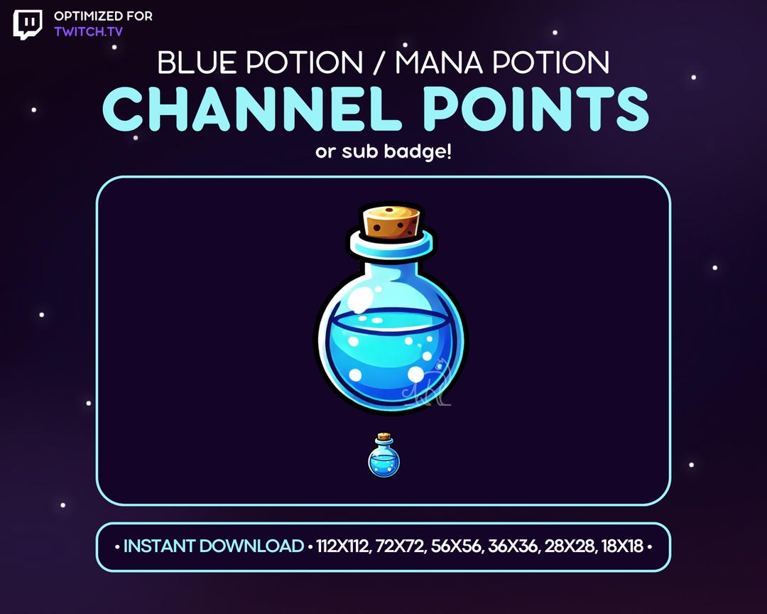 Blue Potion Twitch Channel Point Icon, Mana Potion Sub Badge, Emote ...