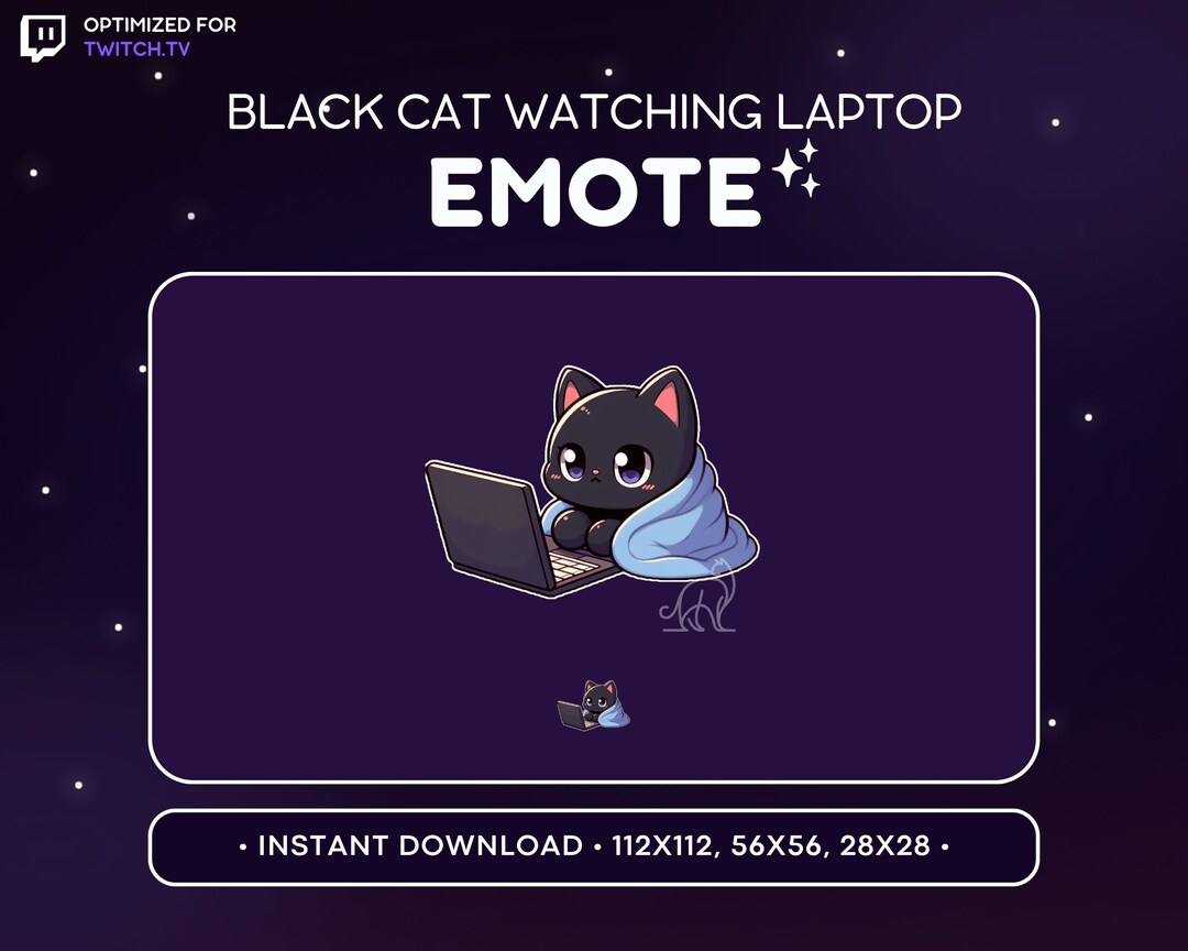 Comfy Black Cat Lurk Watching Laptop Twitch Emote - Cute Cat Twitch ...