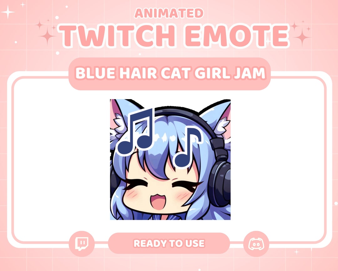 Animated Jam Chibi Girl Twitch Emote, Blue Hair Cat Girl, Kawaii Anime ...