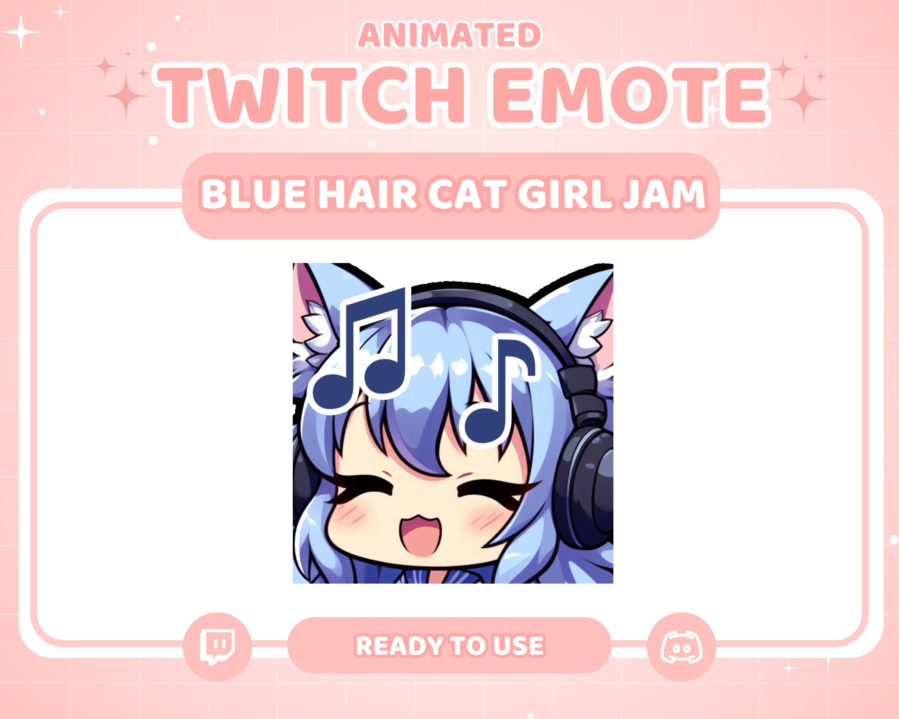 Animated Jam Chibi Girl Twitch Emote, Blue Hair Cat Girl, Kawaii Anime ...
