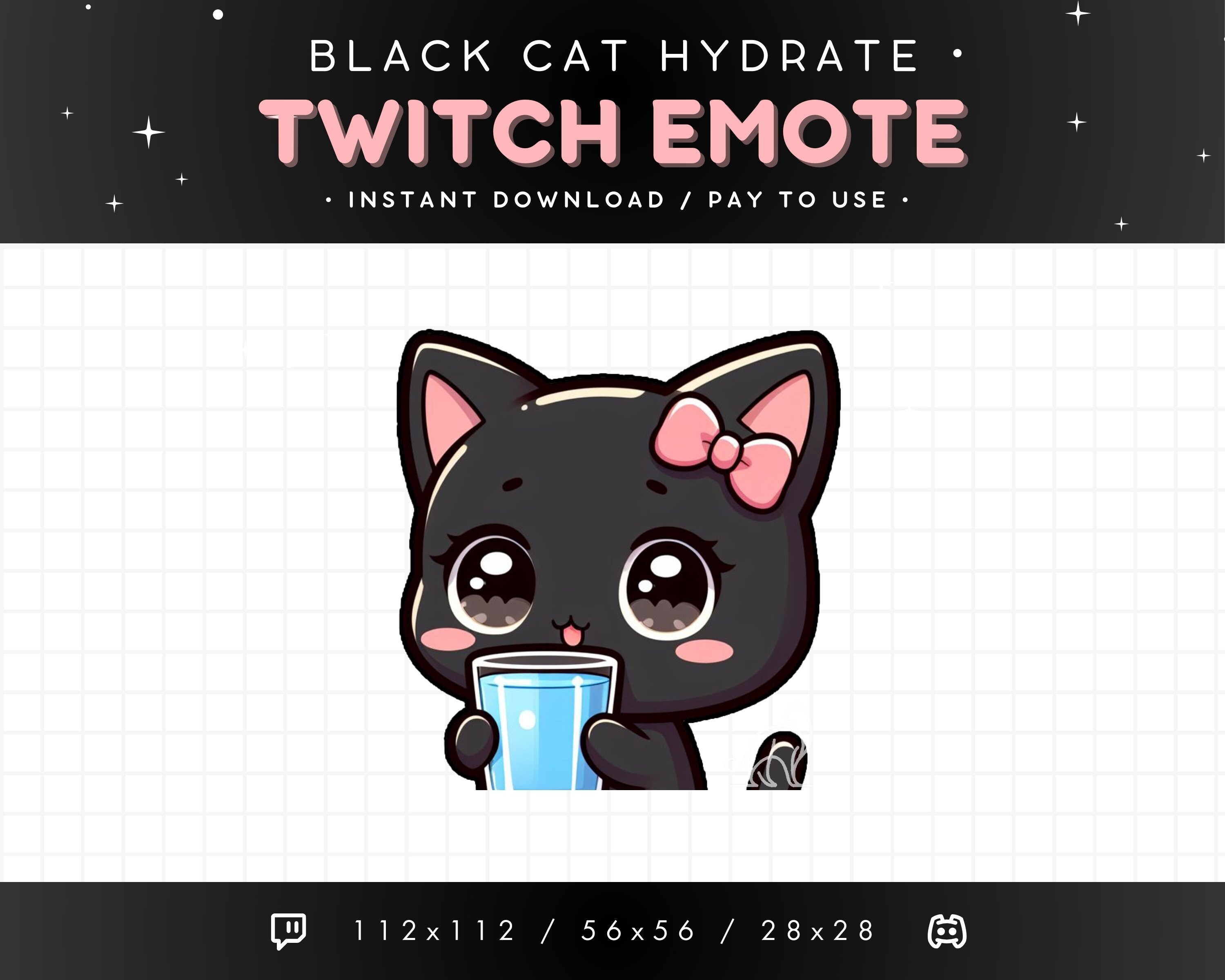 Cute Black Cat Twitch Emote Water Hydrate Cat Emote, Cat Discord Emote ...
