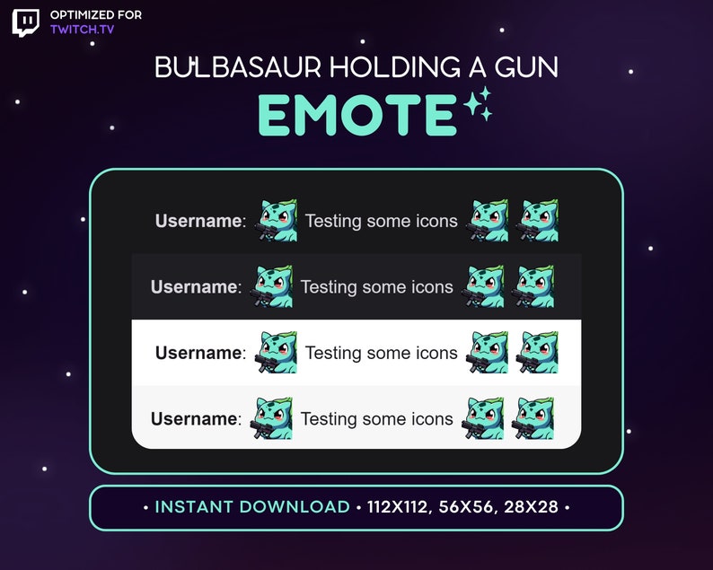 Bulbasaur Twitch Emote Gun Bulbasaur Pokemon Emote, Gaming, Streaming ...