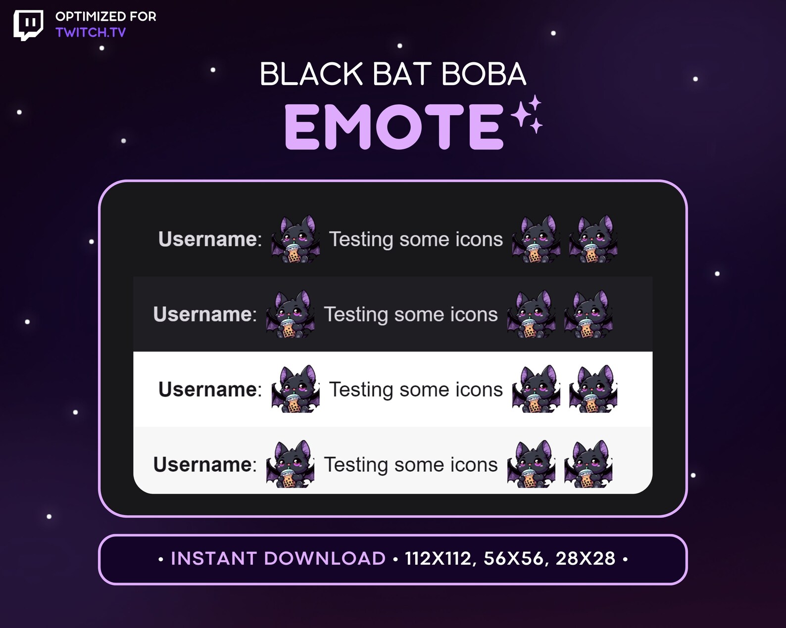 Cute Bat Twitch Emote Boba Tea Drink Bat Emote, Bat Discord Emote ...