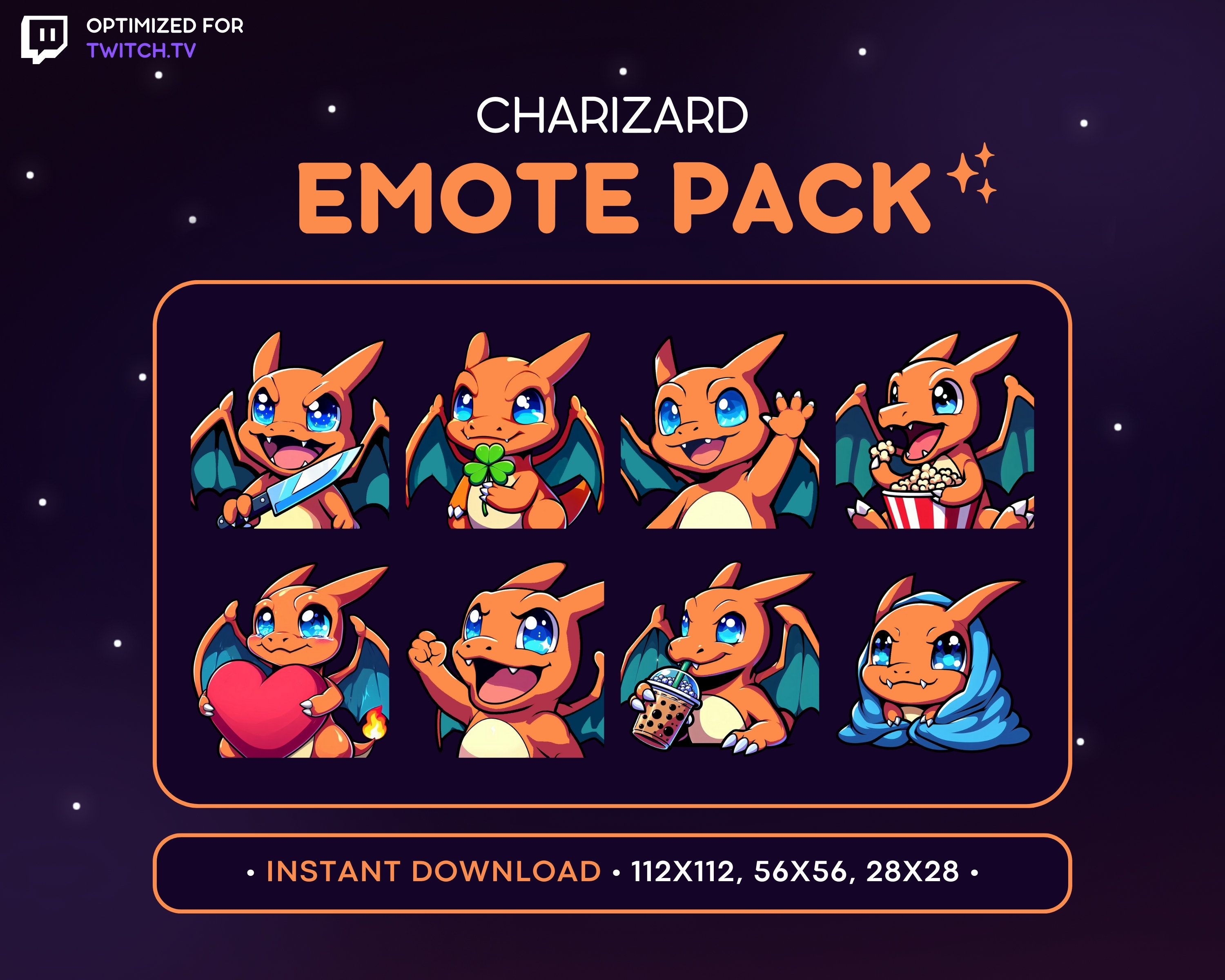 Cute Charizard Twitch Emote Pack 8x - Comfy Charizard Pokemon Emote ...