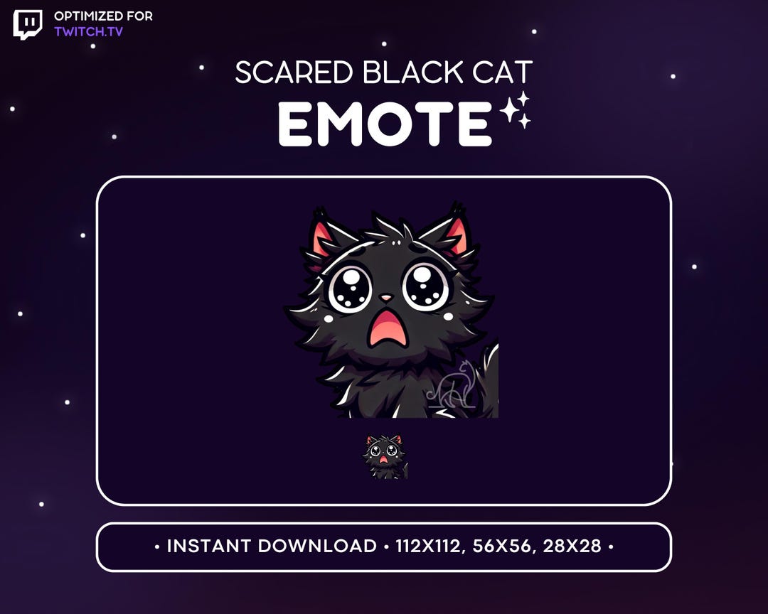 Cute Black Cat Twitch Emote - Scared Cat Emote, Cat Discord Emote ...