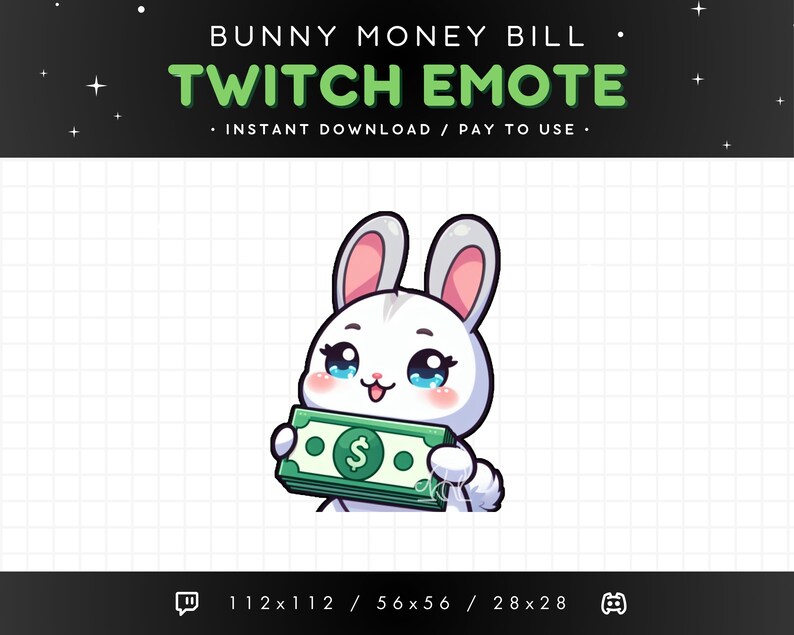 Cute White Bunny Twitch Emote Money Dollar Bill Bunny Emote, Bunny ...