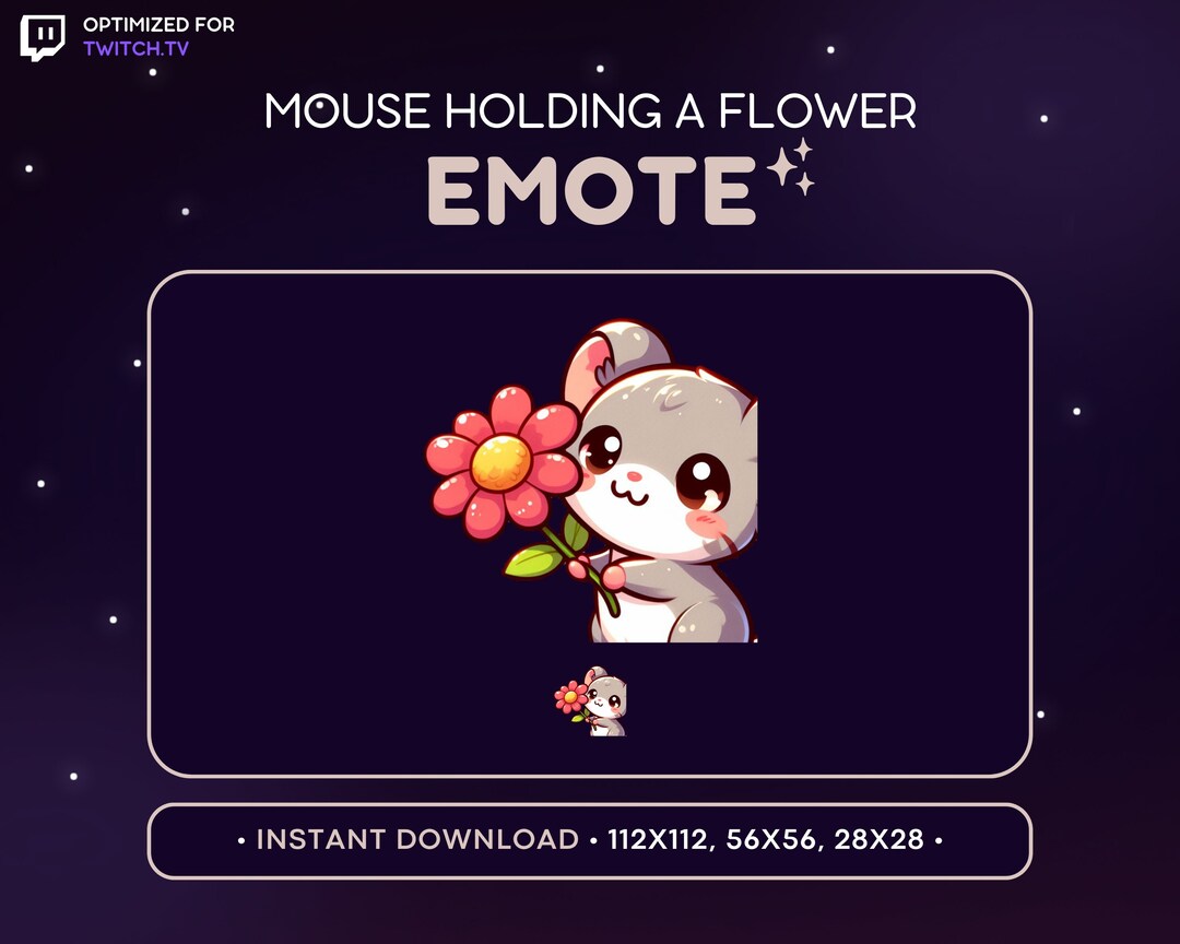 Cute Mouse Twitch Emote - Holding Flower Mouse Emote, Mouse Discord ...