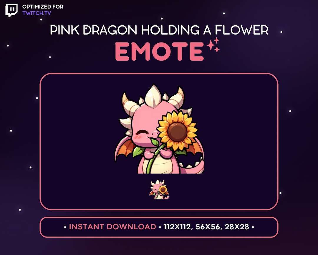 Pink Dragon Twitch Emote Holding Flower - Sunflower Dragon Emote ...