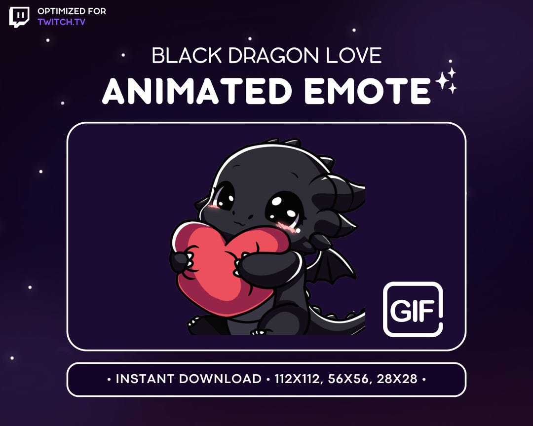 ANIMATED Black Dragon Twitch Emote Love - Heart Dragon Emote, Dragon ...