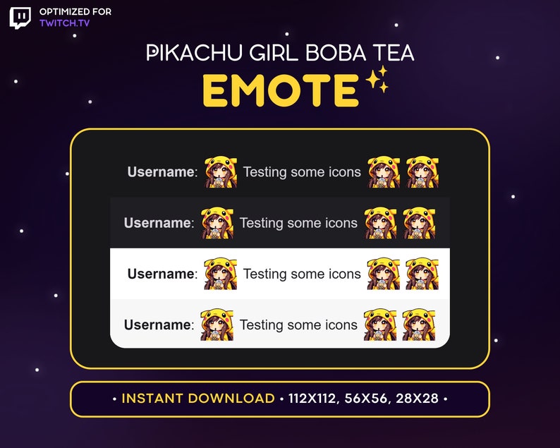 Pikachu Girl Boba Tea Emote, Kawaii Anime (digital Download) - Etsy