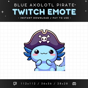Cute Axolotl Twitch Emote Pirate Blue Axolotl Emote, Axolotl Discord ...