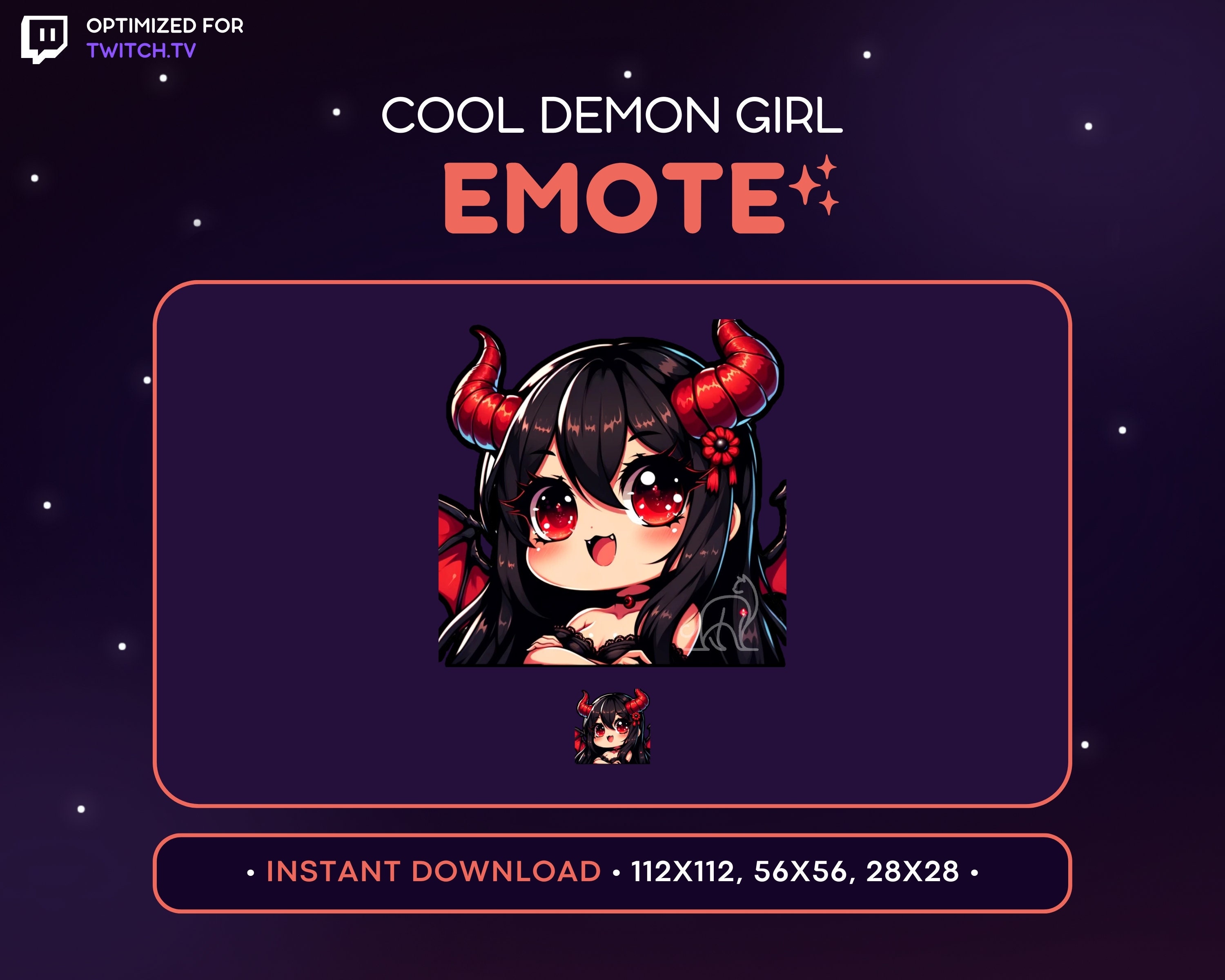 Demon Girl Twitch Emote, Evil Hell Girl, Kawaii Anime Emote, Gamer Girl ...