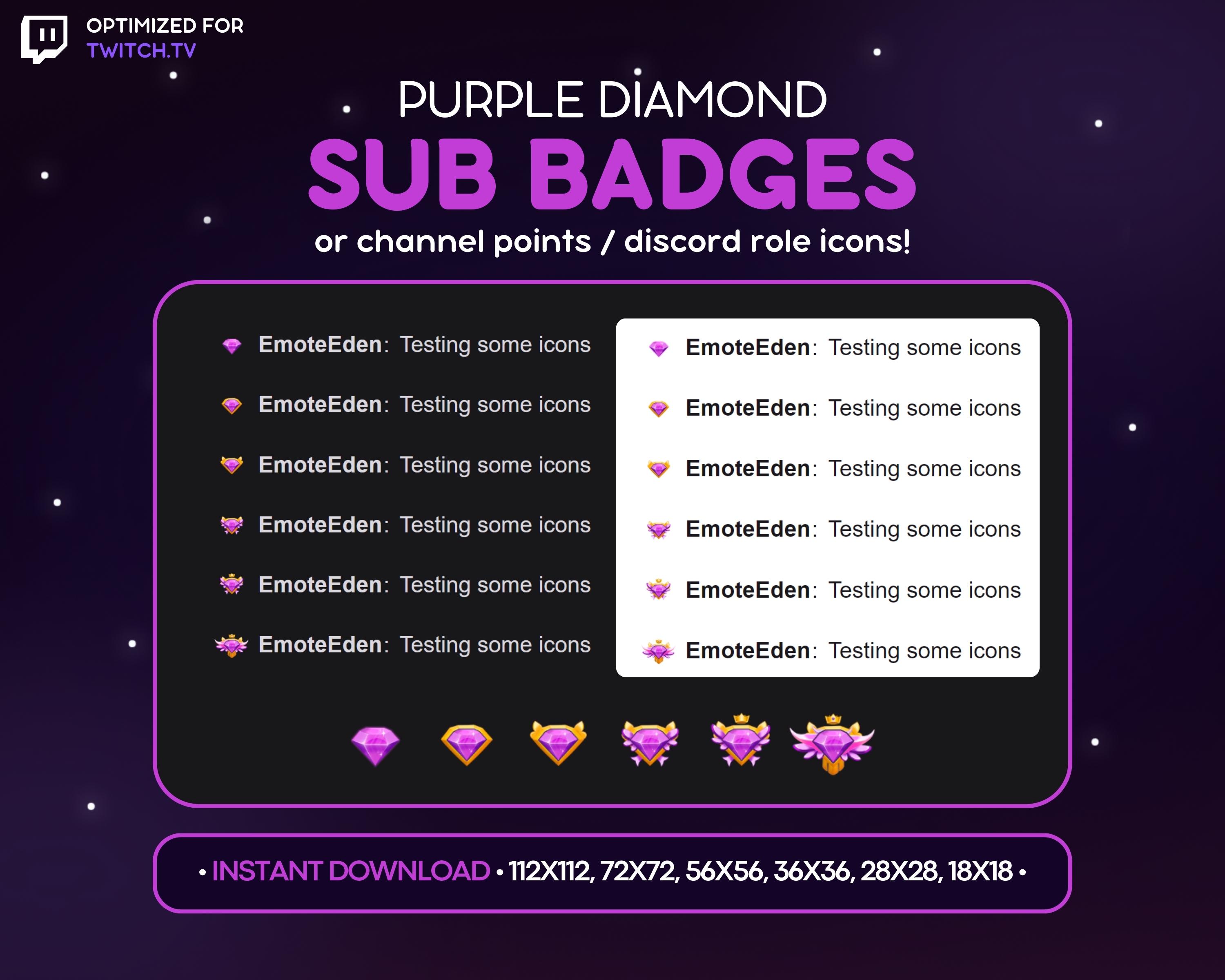 Diamond Twitch Sub Badges - Purple Medal Discord Role Badge, Channel ...