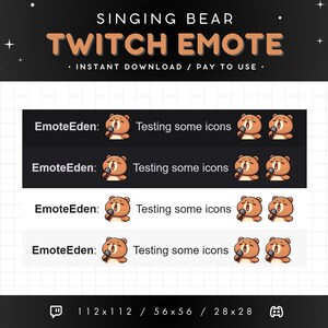 Cute Bear Twitch Emote Singing Bear Emote, Bear Discord Emote, Gaming ...