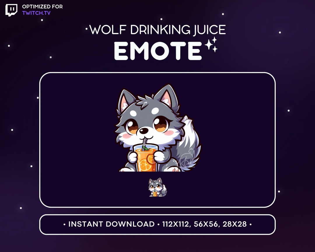 Cute Wolf Twitch Emote Juice - Hydrate Wolf Emote, Wolf Discord Emote ...