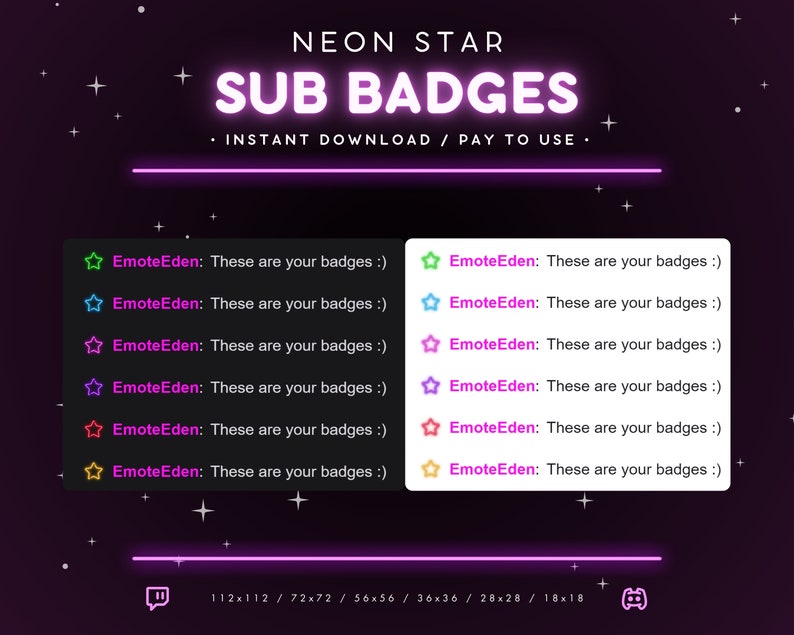 Neon Star Sub Badges Neon Twitch Sub Badges, Channel Point Icon ...