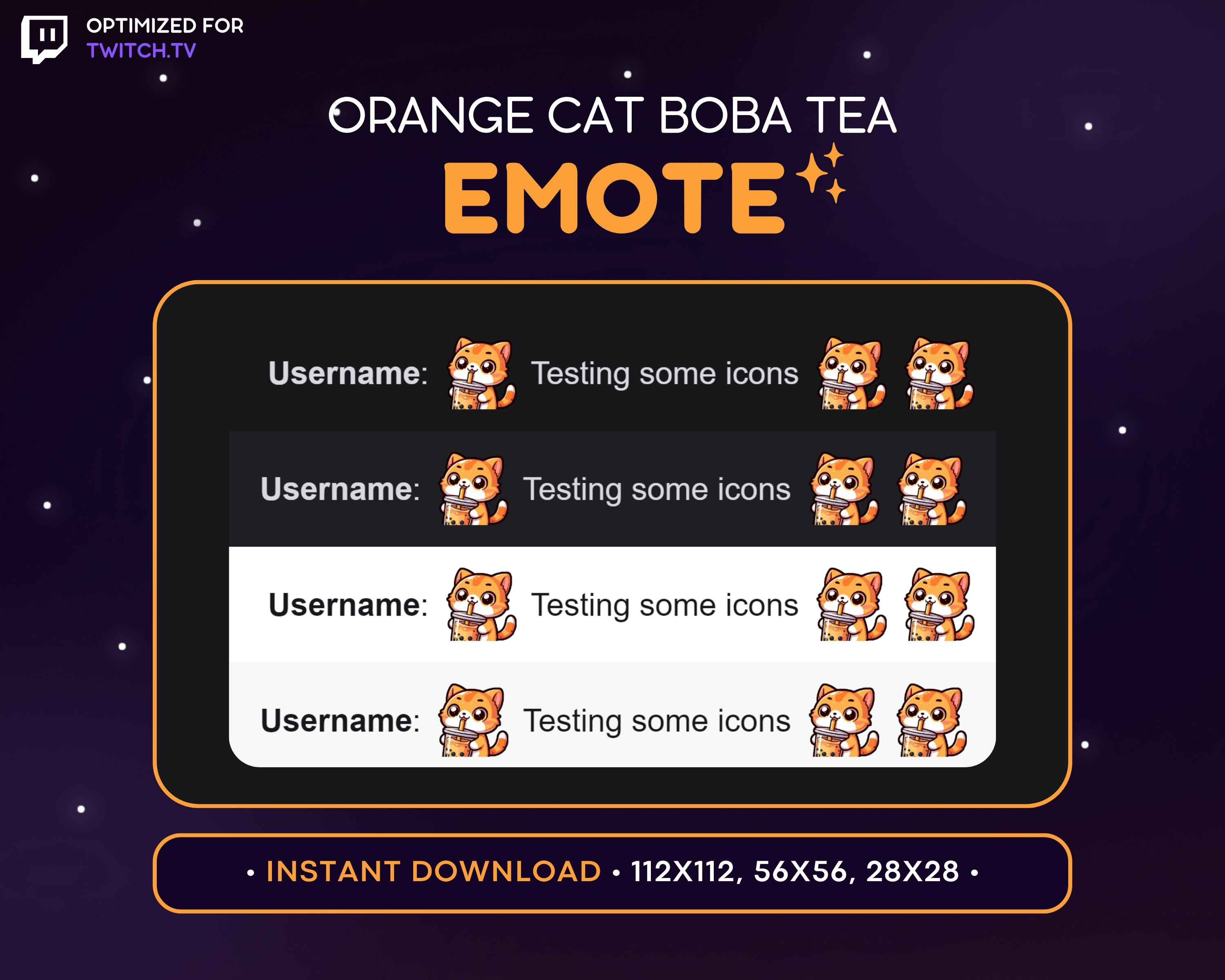 Cute Orange Cat Twitch Emote Boba Tea Cat Emote, Bubble Tea Cat Discord ...