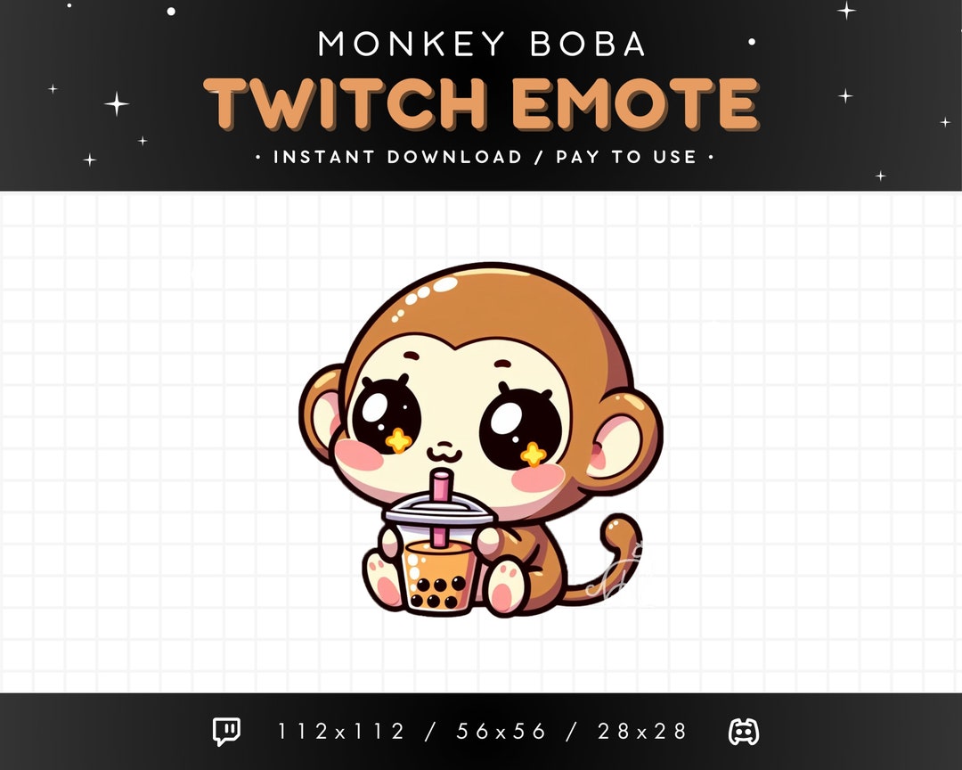 Cute Monkey Twitch Emote Bubble Tea Monkey Emote, Monkey Discord Emote, Gaming, Streaming, Emoji ...