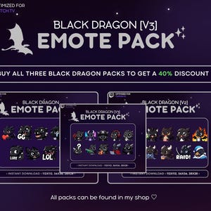 Cool Black Dragon Twitch Emote Pack [V3] - Dragon Emote Bundle, Dragon Discord Emote, Gaming ...