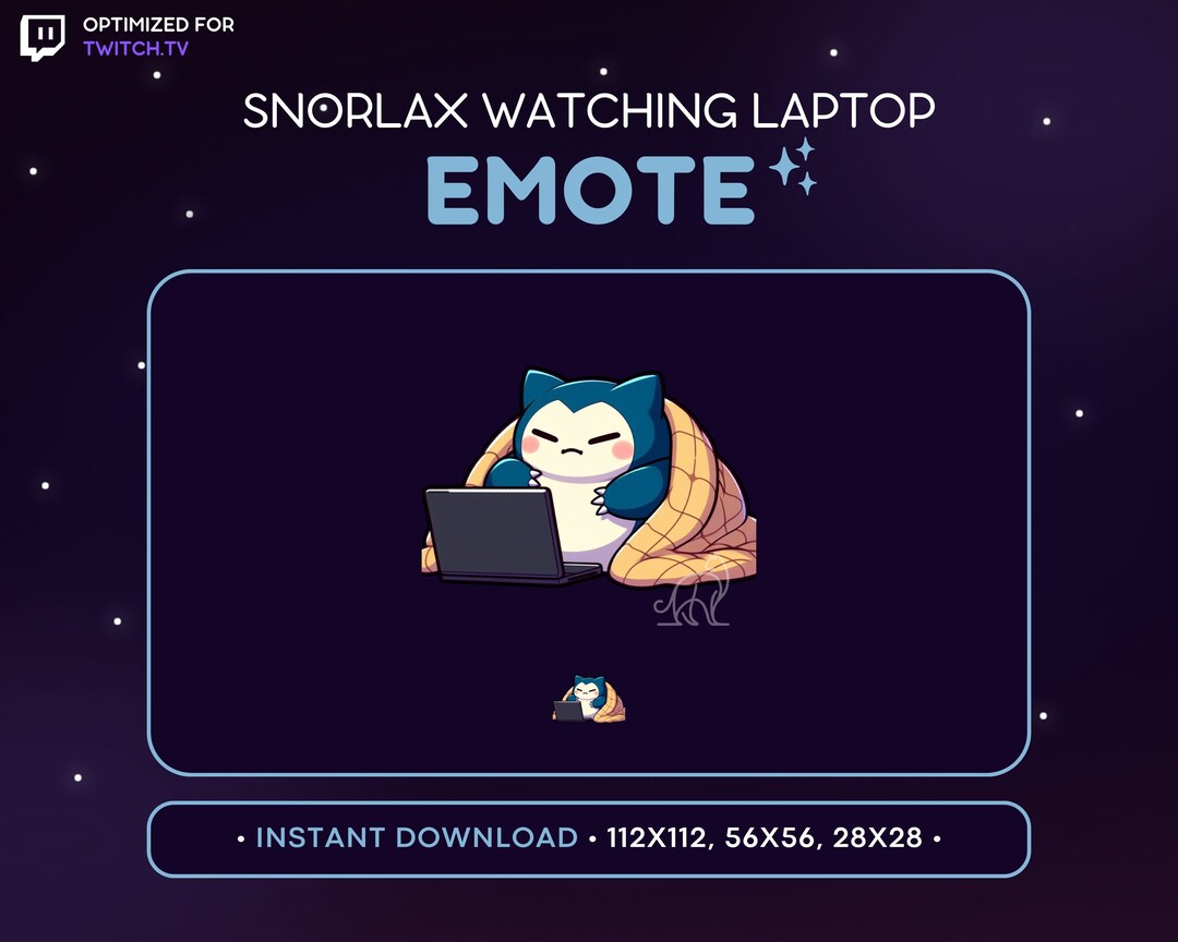 Cute Snorlax Twitch Emote - Watching Laptop Snorlax Pokemon Emote, Gaming, Streaming Assets ...