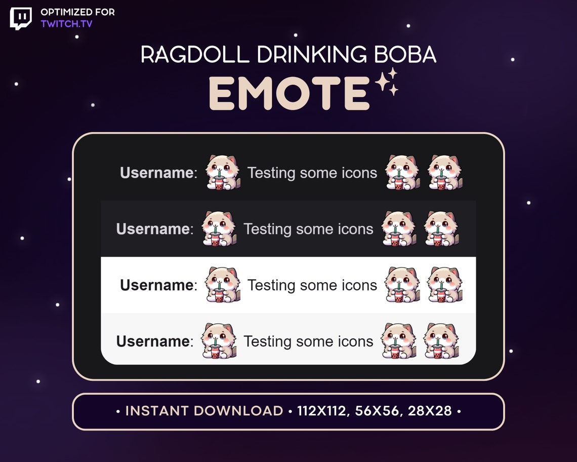 Ragdoll Twitch Emote - Bubble Tea Cat Discord Emoji, Boba, Drink ...