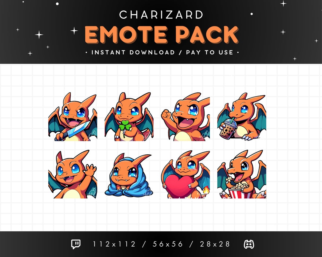 Cute Charizard Twitch Emote Pack 8x Comfy Charizard Pokemon Emote ...