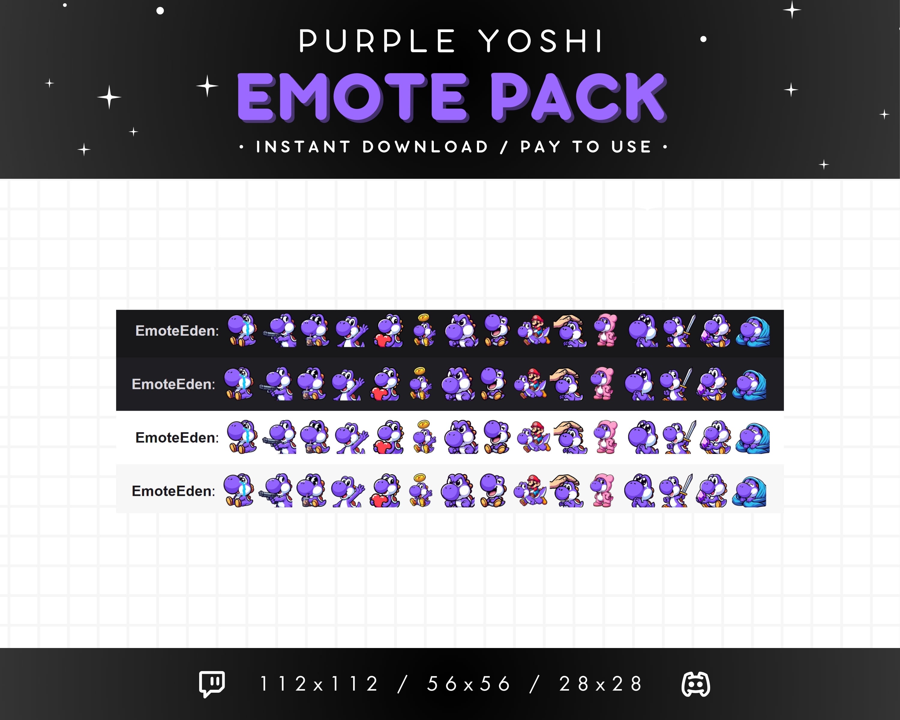 Purple Yoshi Twitch Emote Pack 15x Yoshi Emote, Yoshi Discord Emote ...