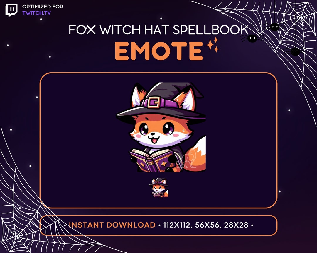 Cute Witch Hat Fox Twitch Emote - Witch Fox Spell Book Emote, Fox ...