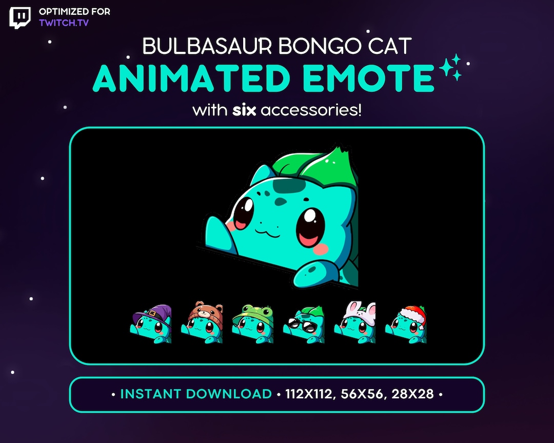 ANIMATED Bulbasaur Bongo Cat Twitch Emote [with 6 Accessories ...
