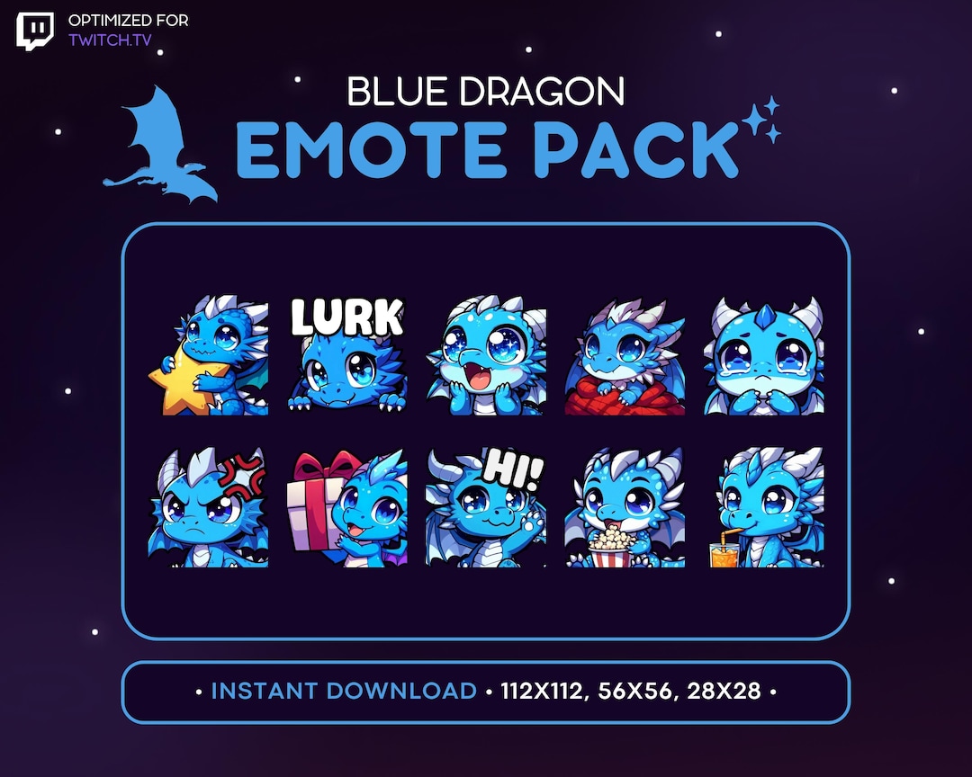 Cool Blue Dragon Twitch Emote Pack - Dragon Emote Bundle, Dragon ...