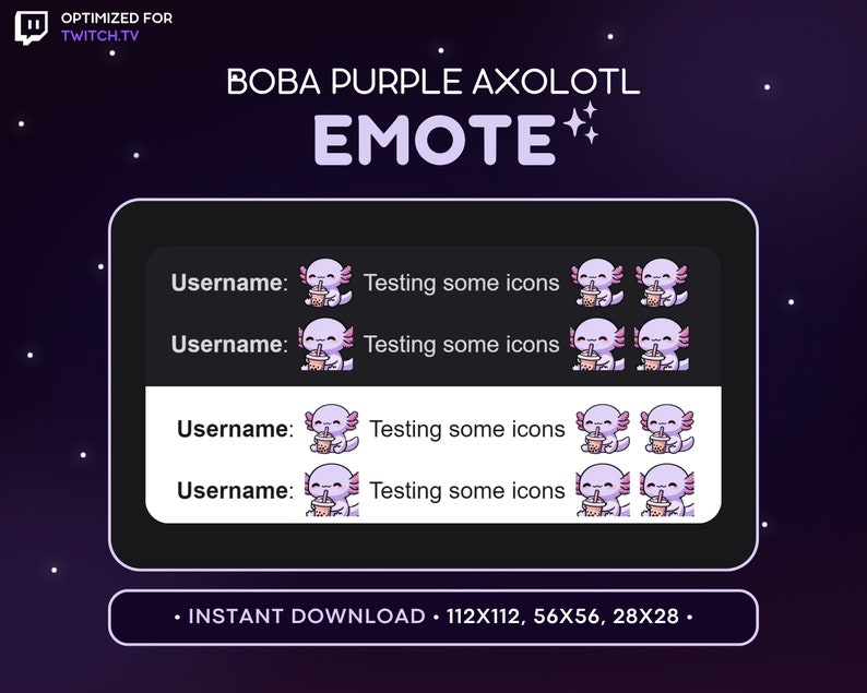 Cute Axolotl Twitch Emote Boba Tea Bubble Tea Purple Axolotl Emote ...