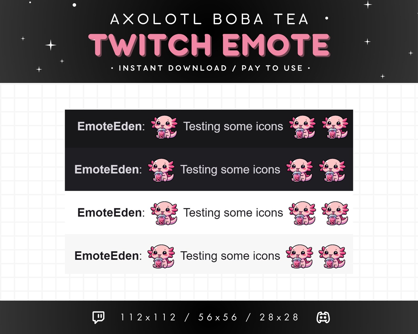 Cute Axolotl Twitch Emote Boba Tea Bubble Tea Pink Axolotl Emote ...
