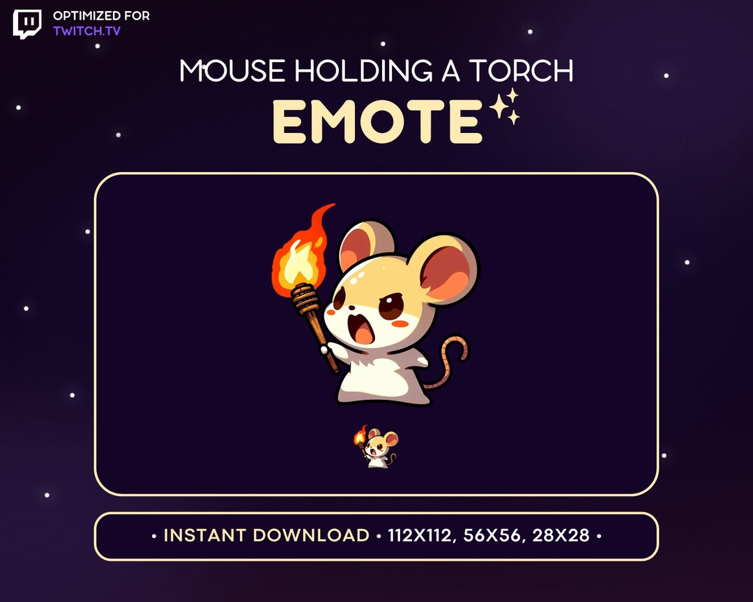 Cute Mouse Twitch Emote Raid - Holding Torch Mouse Discord Emote, Mouse ...