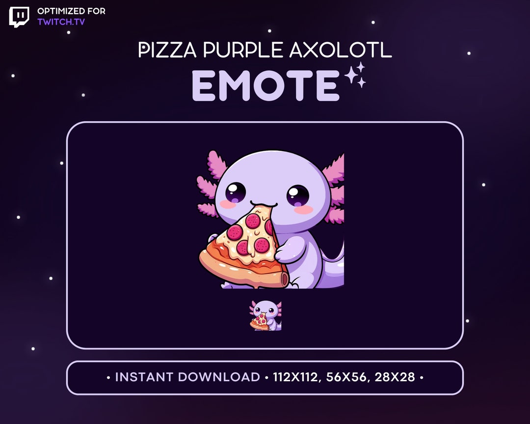 Cute Axolotl Twitch Emote - Pizza Purple Axolotl Emote, Axolotl Discord Emote, Gaming, Streaming ...