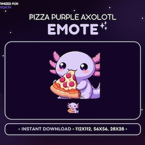 Cute Axolotl Twitch Emote - Pizza Purple Axolotl Emote, Axolotl Discord Emote, Gaming, Streaming ...