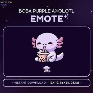 Cute Axolotl Twitch Emote Boba Tea Bubble Tea Purple Axolotl Emote, Axolotl Discord Emote ...